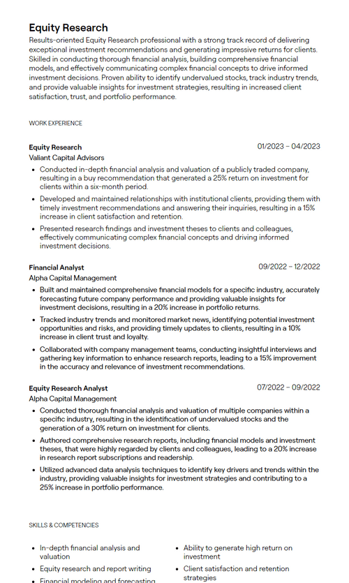 6+ Equity Research Resume Examples [with Free Templates]