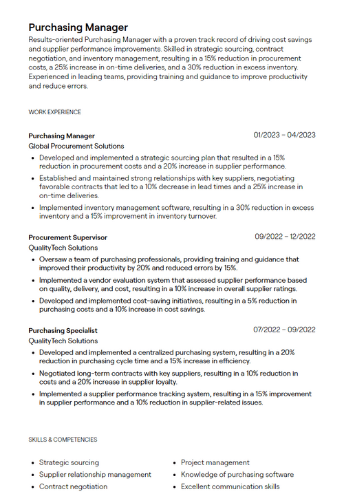 3+ Purchasing Manager Resume Examples [with Free Templates]