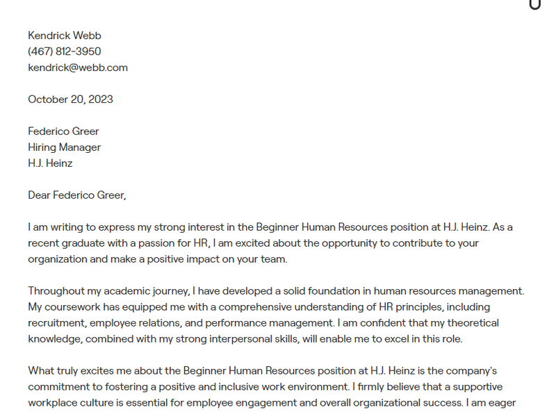 2025 Human Resources Intern Cover Letter Example (+Free Template)