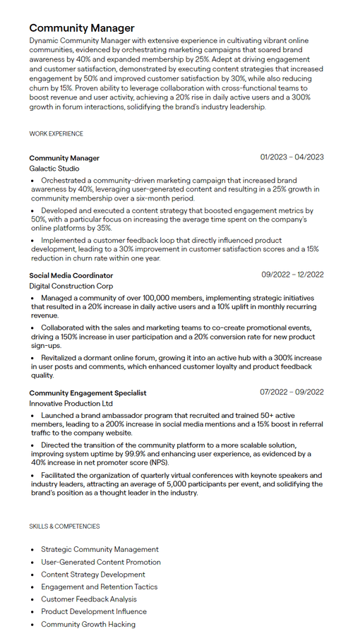 9+ Community Manager Resume Examples [with Free Templates]