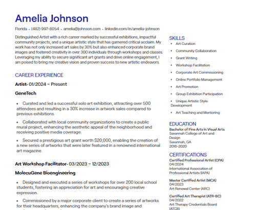 8 Artist CV Examples [with Free Templates]