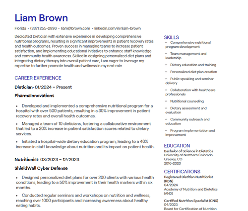 1 Dietician CV Examples [with Free Templates]