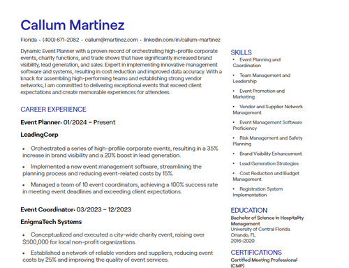 4 Event Planner CV Examples [with Free Templates]