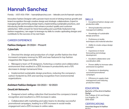 6 Fashion Designer CV Examples [with Free Templates]