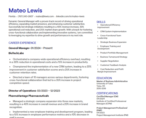 1 General Manager CV Examples [with Free Templates]