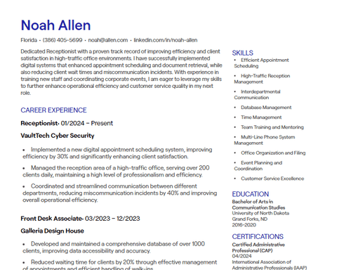 13 Receptionist CV Examples [with Free Templates]