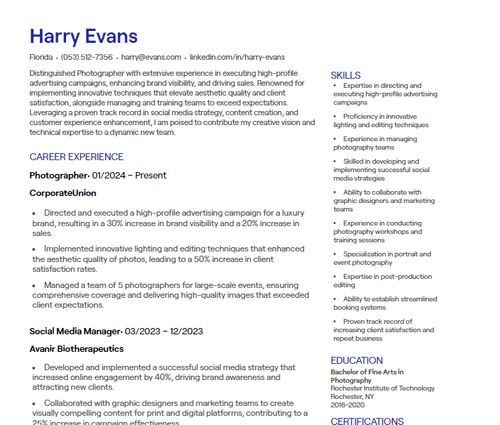 10 Photographer CV Examples [with Free Templates]