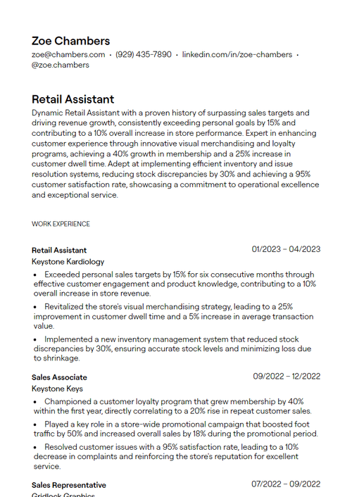 1+ Retail Assistant Resume Examples [with Free Templates]