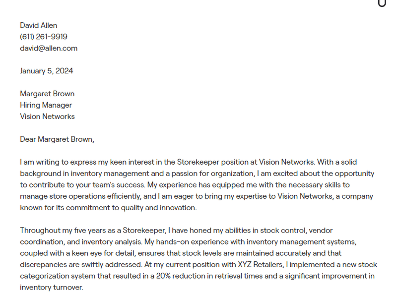 1+ Storekeeper Cover Letter Examples (with In-Depth Guidance)