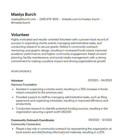 2025 Community Involvement Resume Example (+Free Template)