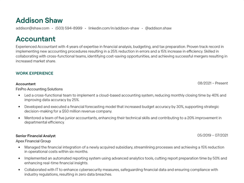 2025 Chartered Accountant Resume Example (+Free Template)