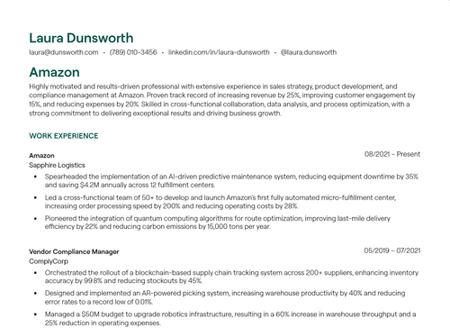 2025 Amazon Resume Example (+Free Template)