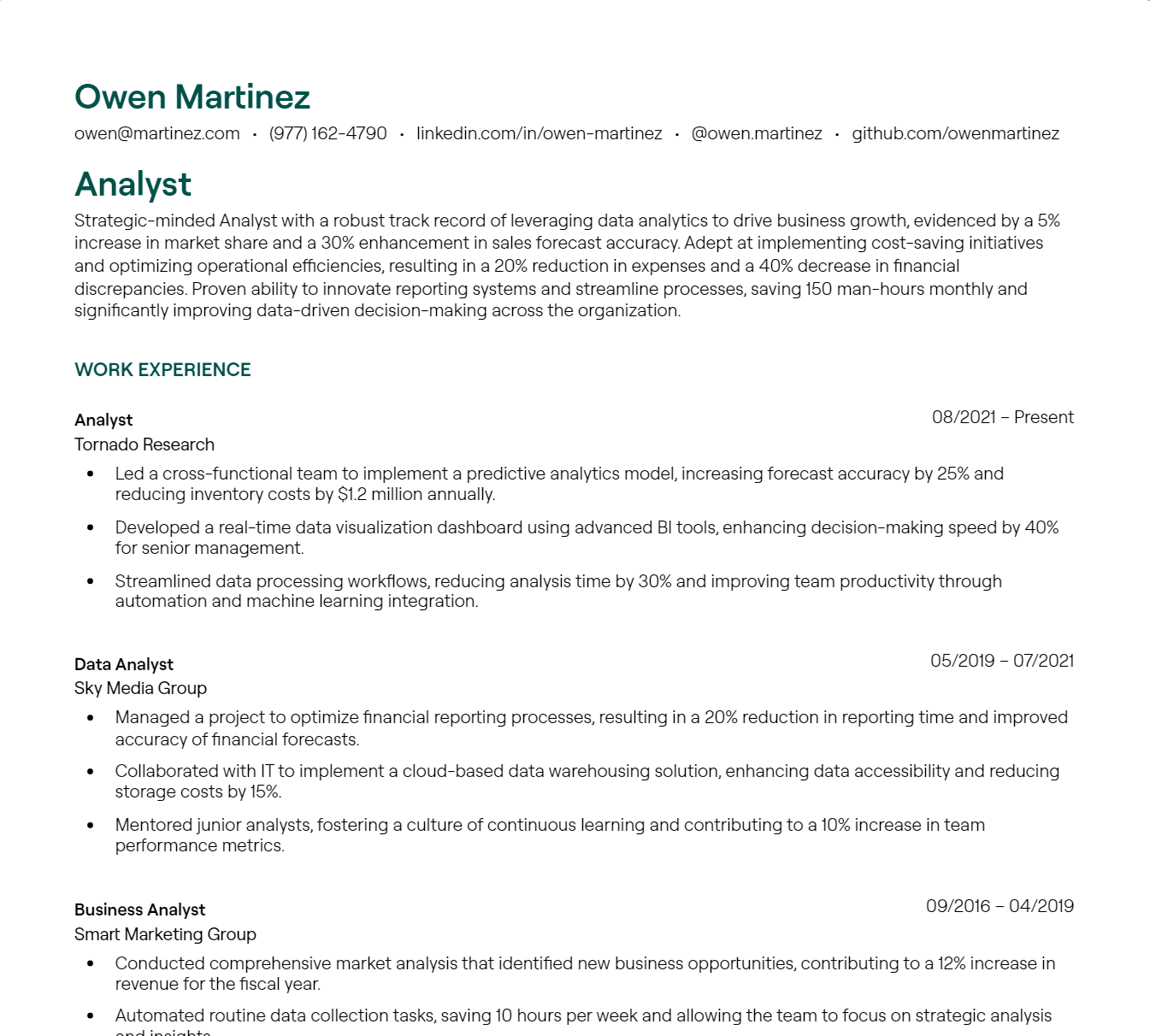 2025 Statistical Analyst Resume Example (+Free Template)