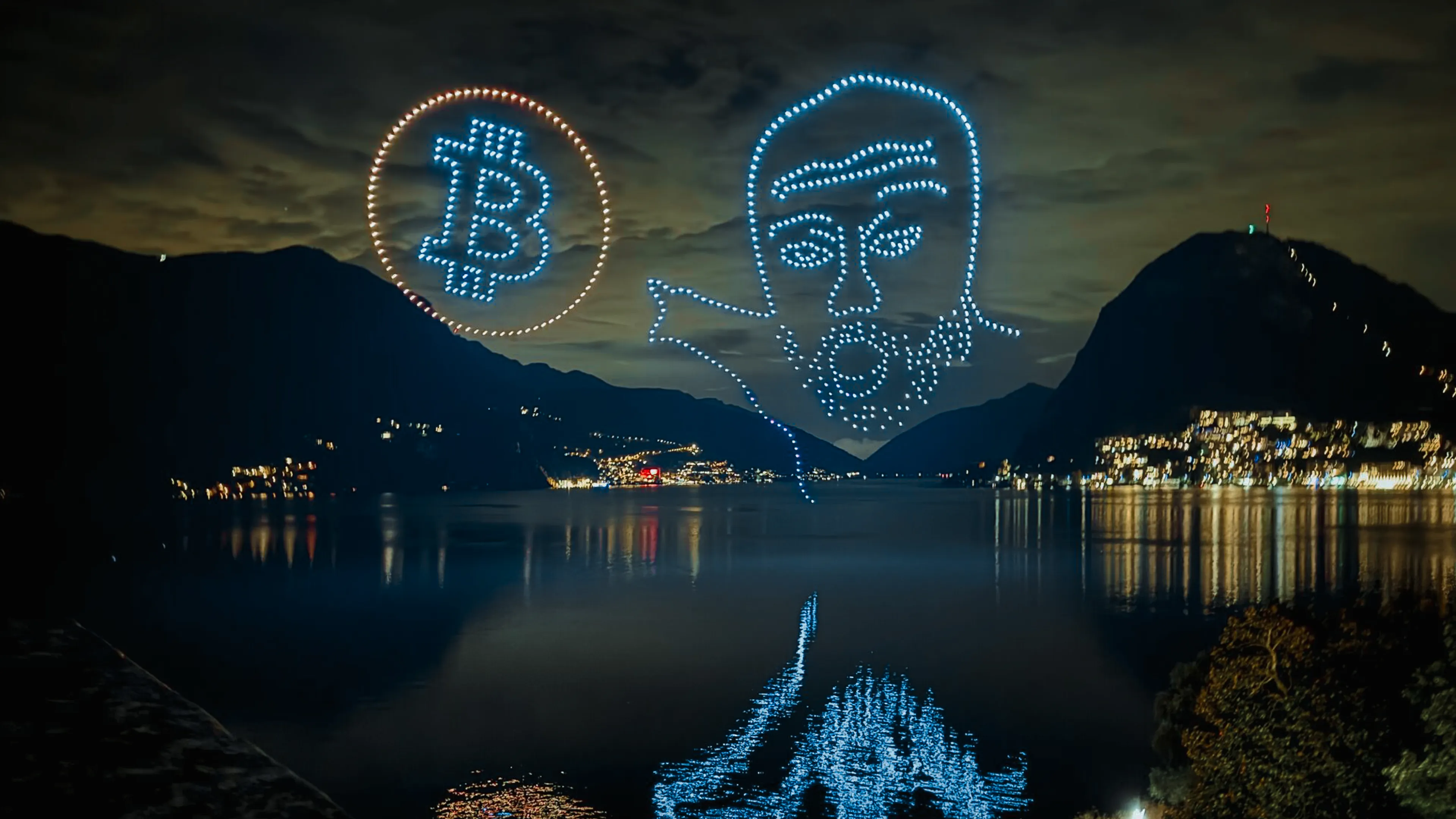 Viral Meme Drone Show na Suíça no Plan ₿ Forum 2025