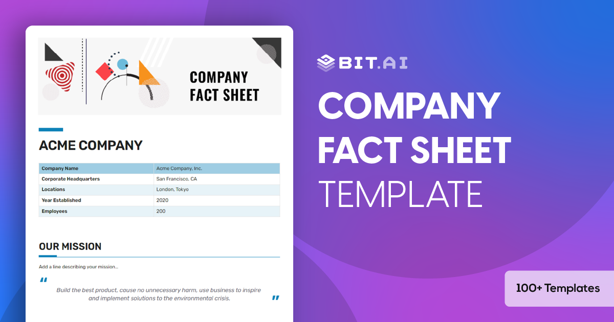 Company Fact Sheet Template | Bit.ai