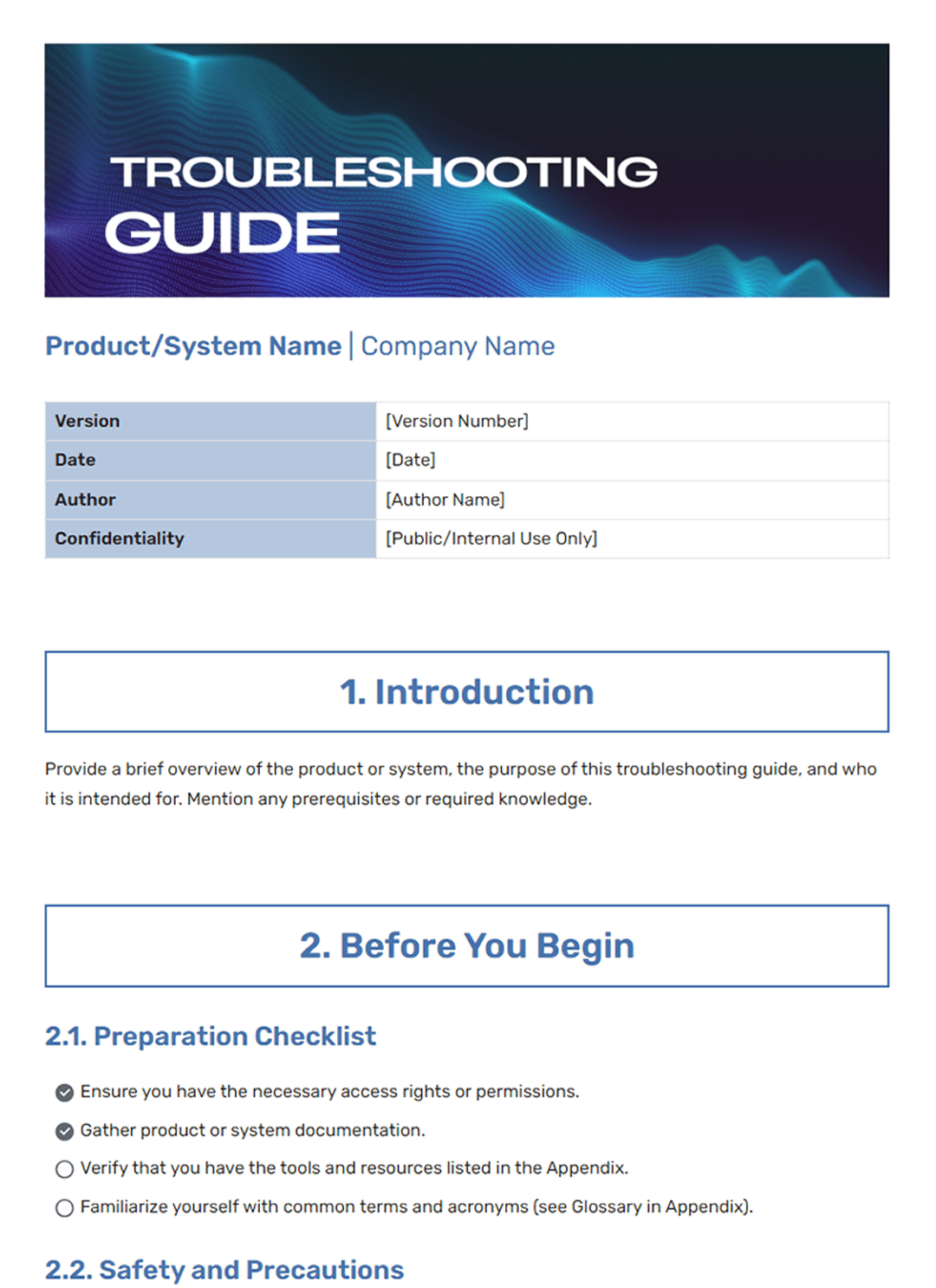 Troubleshooting Guide Template