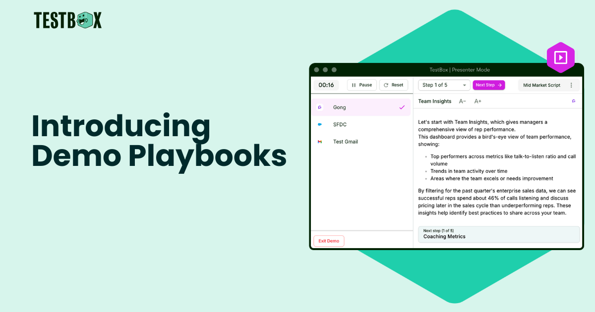 TestBox Demo Playbooks | Sales Demo Software for AEs & SEs