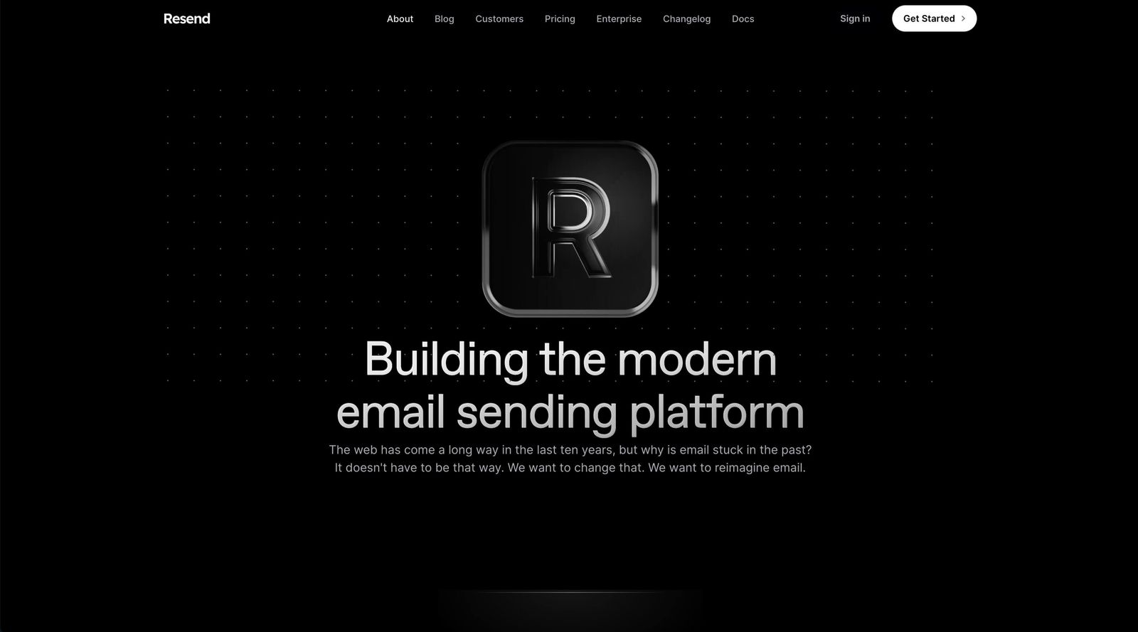 Dark about page hero section Visual Inspiration | Resend | Creatorfuel