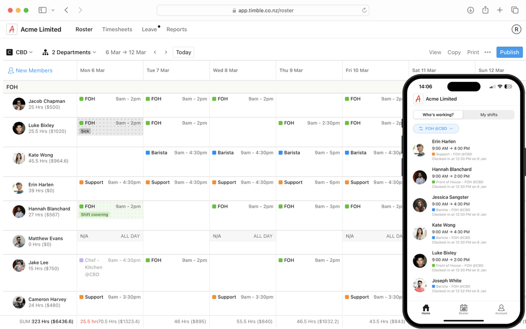 Timble - Rostering, Time Clock & Timesheets Software