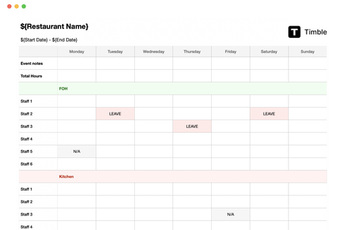 Staff Rota Template(Excel) Free - Timble