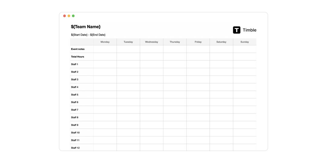 Weekly Staff Roster Template(Excel) Free - Timble