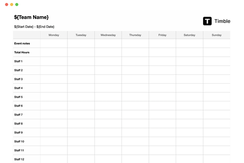 Staff Rota Template(Excel) Free - Timble