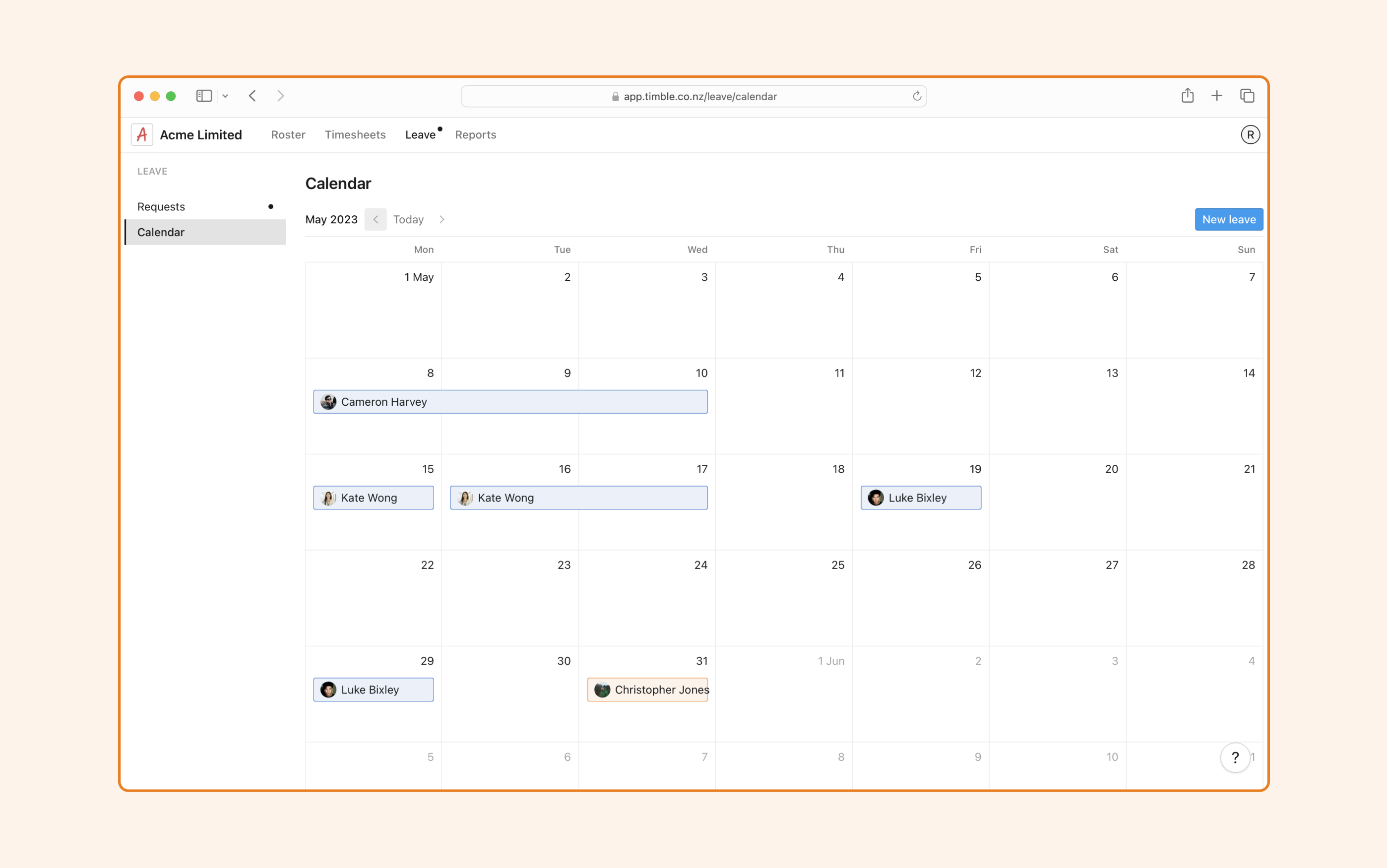 Leave calendar and more - Timble