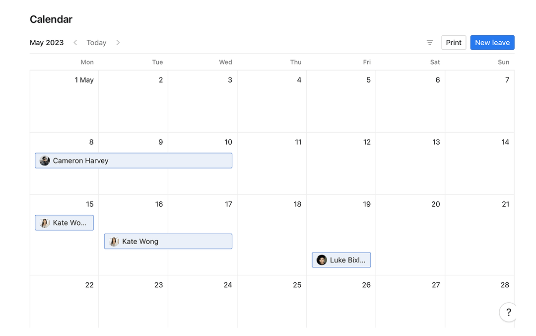 Leave Calendar | Leave Management | Timble