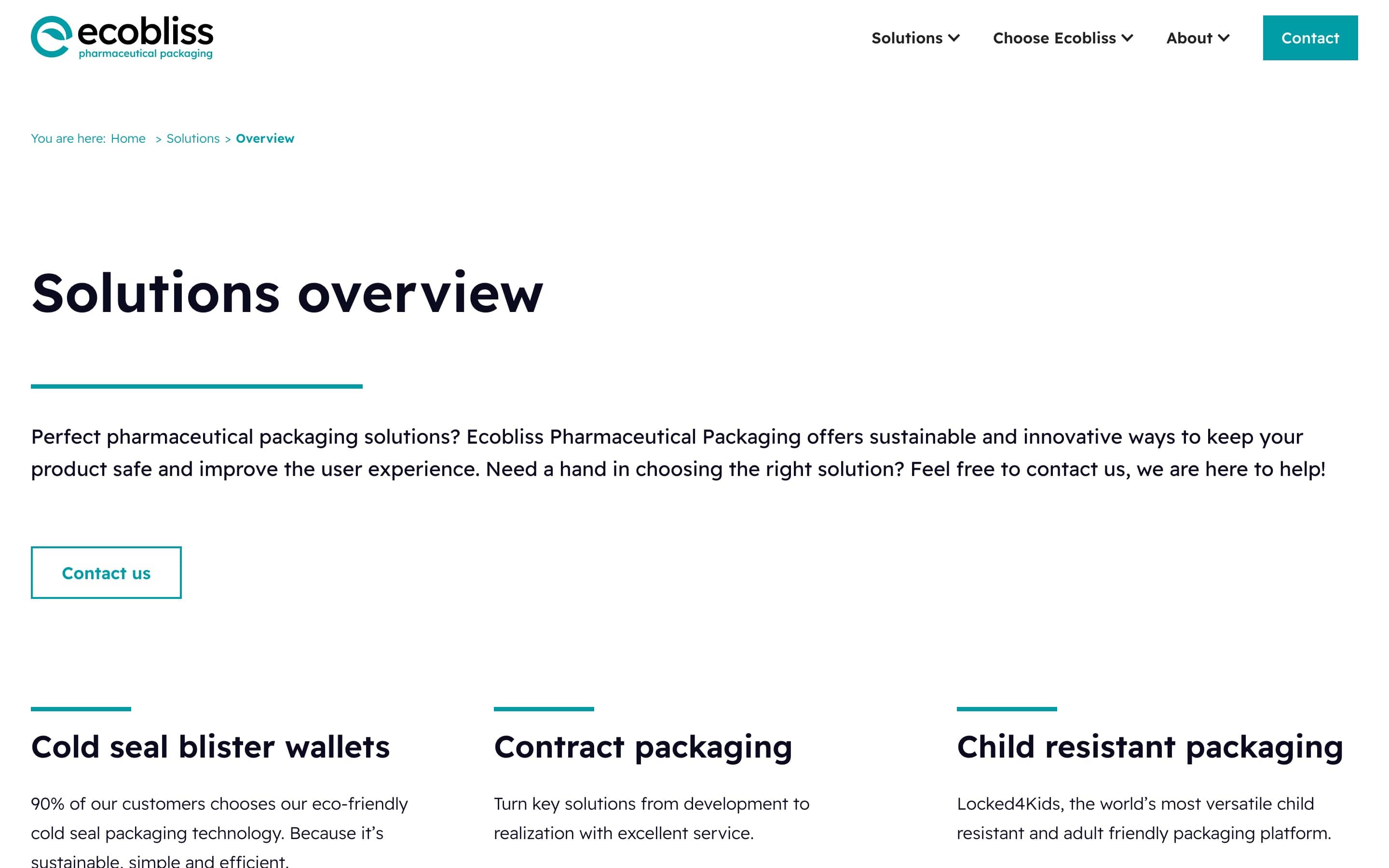 Solutions overview | Ecobliss Pharmaceutical Packaging