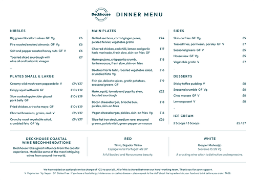 Deckhouse Taunton Menus