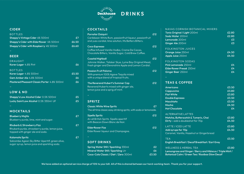 Deckhouse Taunton Menus