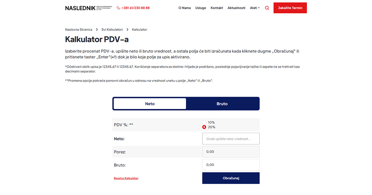 PDV Kalkulator - Brz kalkulator za obračun PDV-a