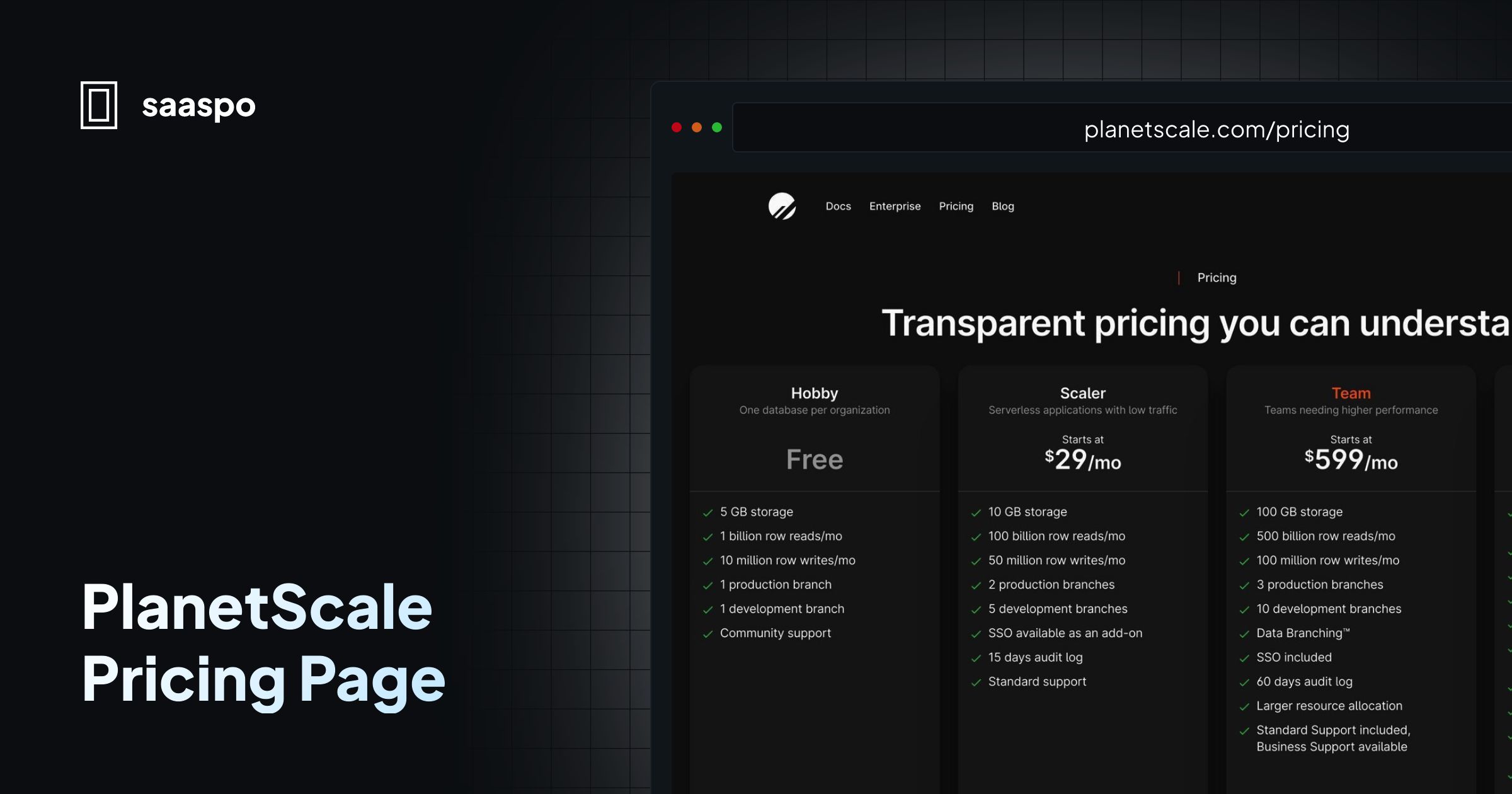 Saaspo | PlanetScale Pricing Page