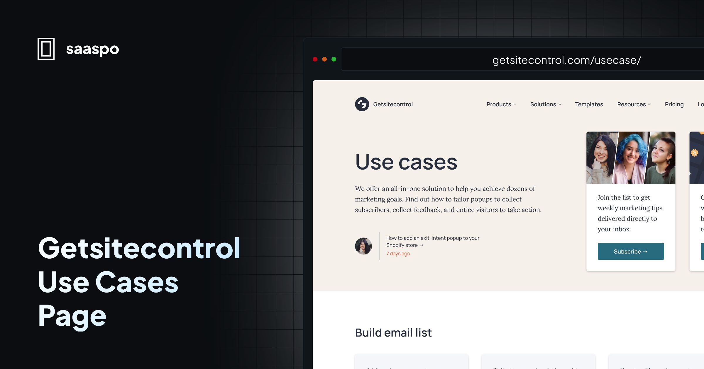 Saaspo | Getsitecontrol Use Cases Page