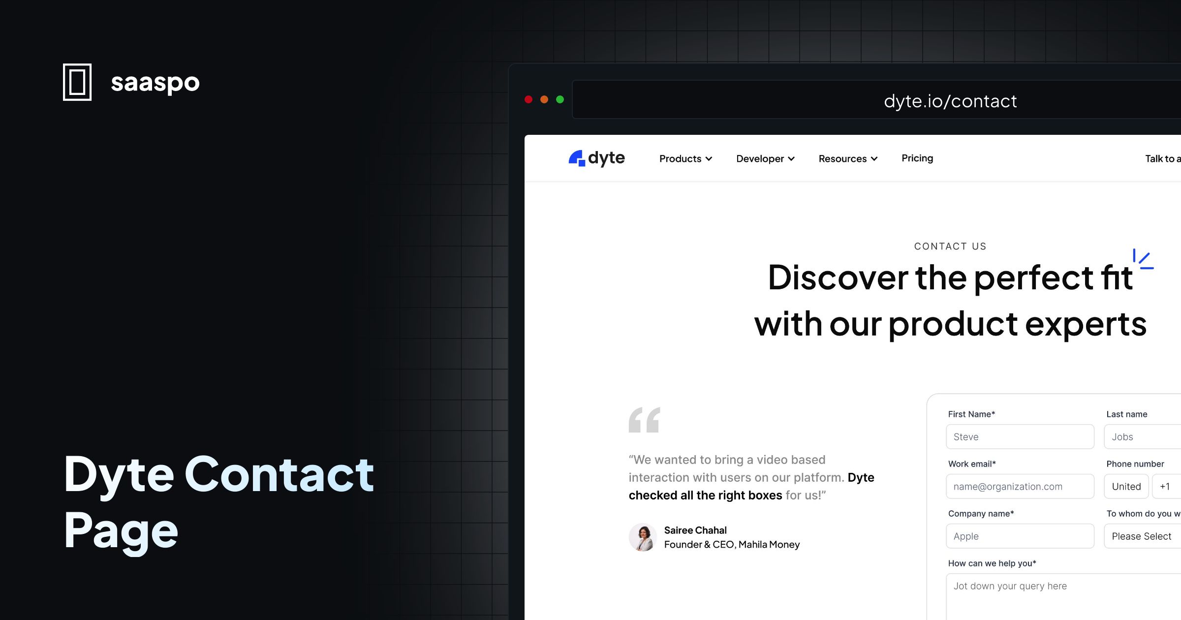 Saaspo | Dyte Contact Page