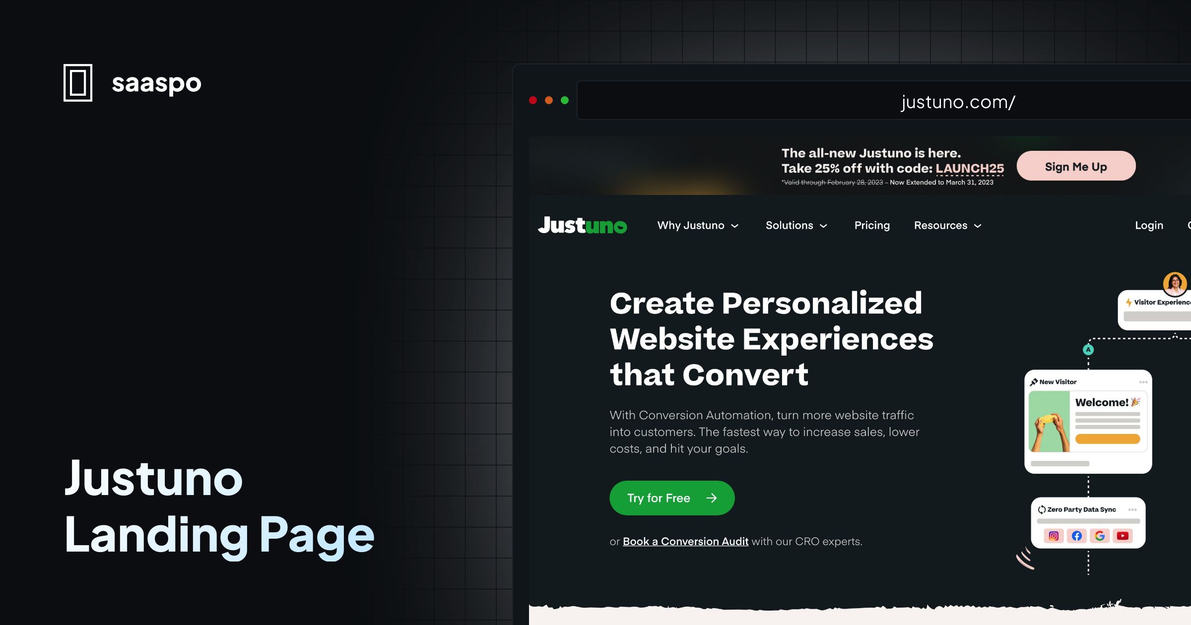 Saaspo | Justuno Landing Page