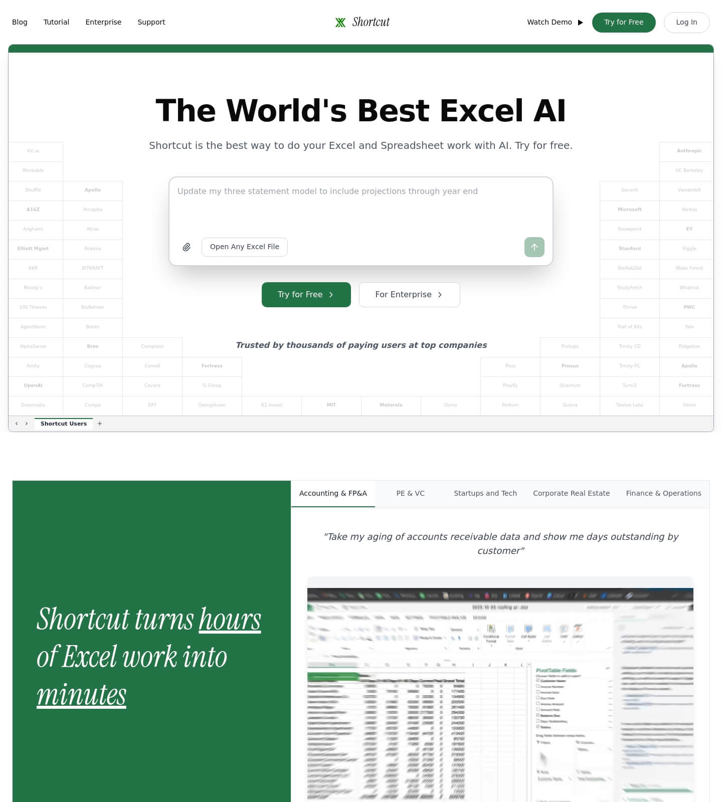 Saaspo | Shortcut Excel Landing Page