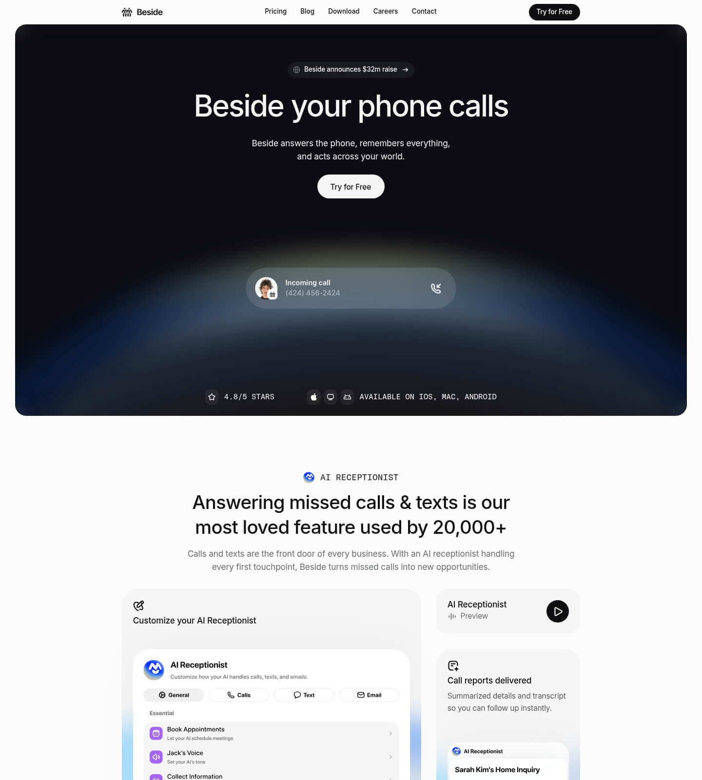 Saaspo | Beside Landing Page