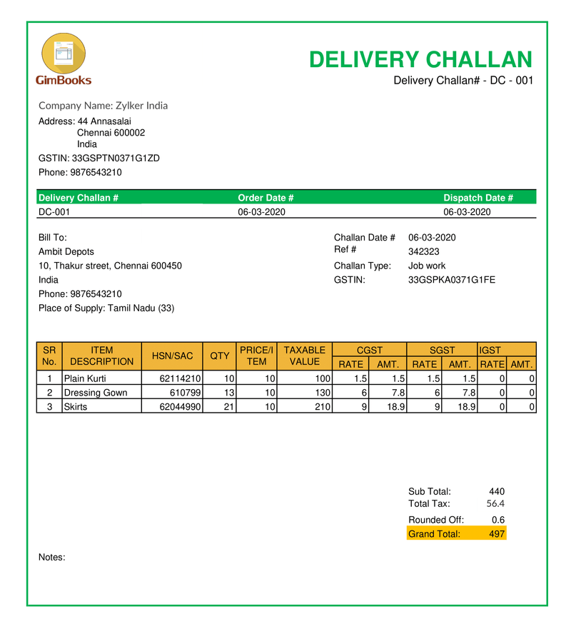 Delivery Challan Format - Download Word, PDF, Excel Templates