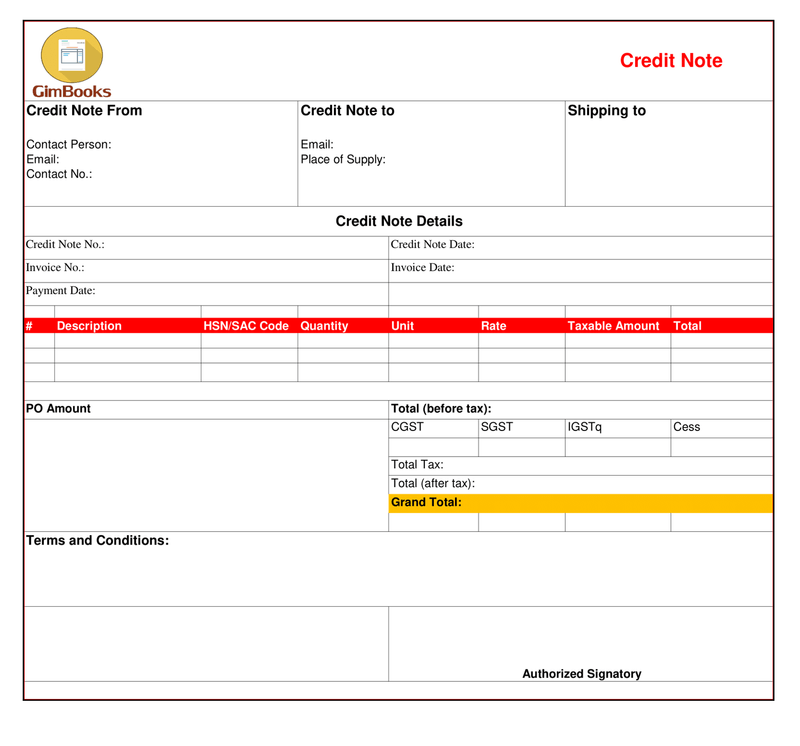 Credit Note Format - Download Templates in Word, PDF, Excel