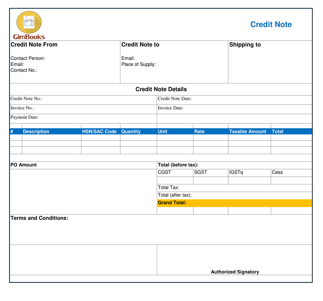 Credit Note Format - Download Templates in Word, PDF, Excel