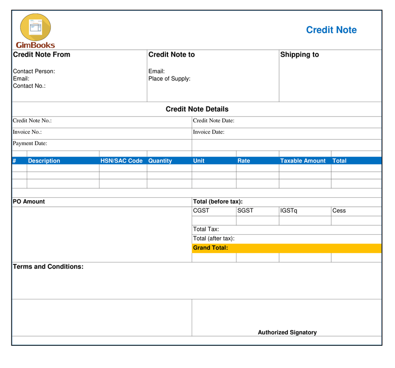Credit Note Format - Download Templates in Word, PDF, Excel
