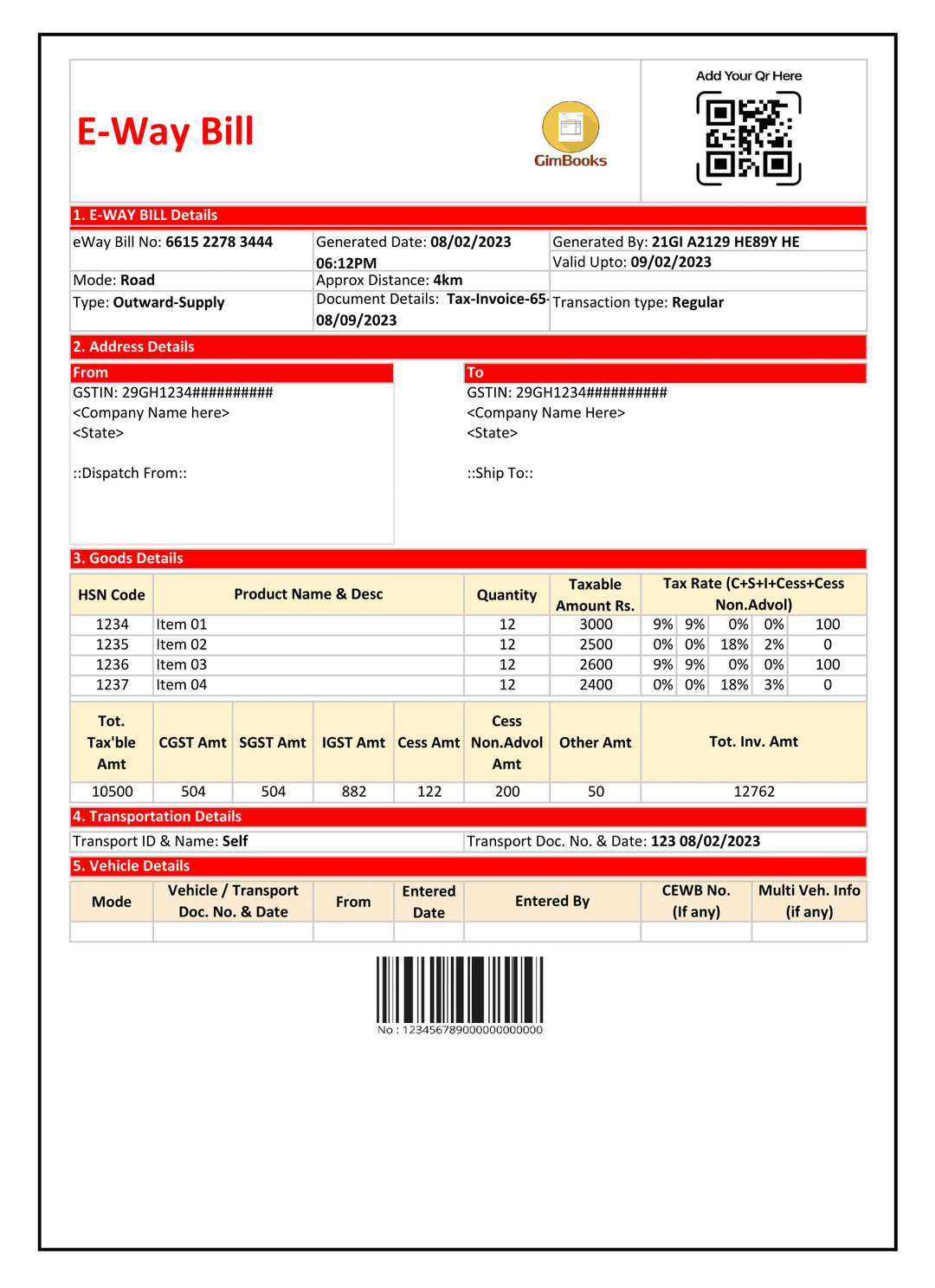 E-waybill Format – Download Free Word, PDF & Excel Templates