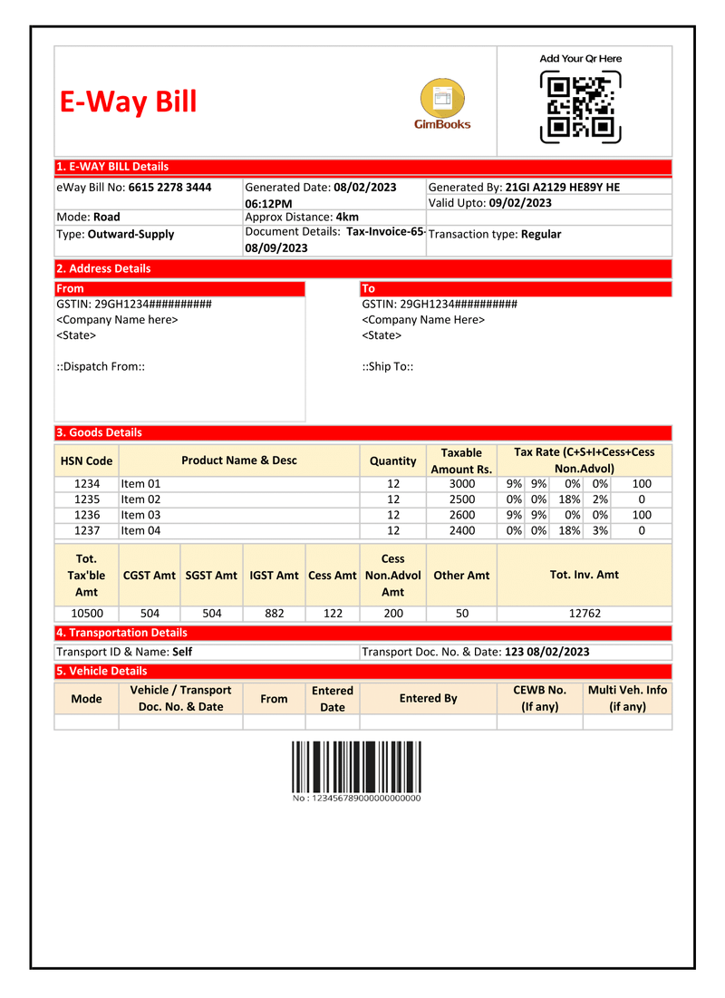 E-waybill Format - Download Word, PDF, Excel Templates