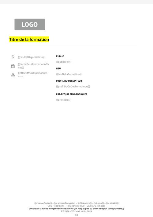 Les Modèles de document de la formation professionnelle