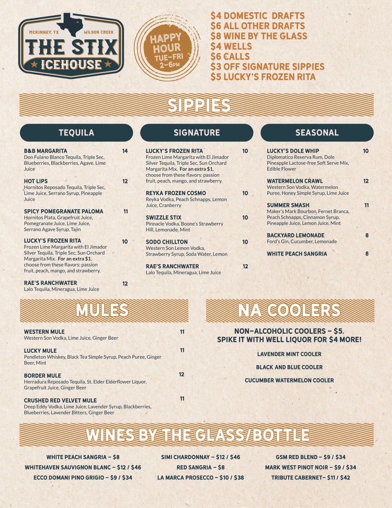 Menu - The Stix Icehouse