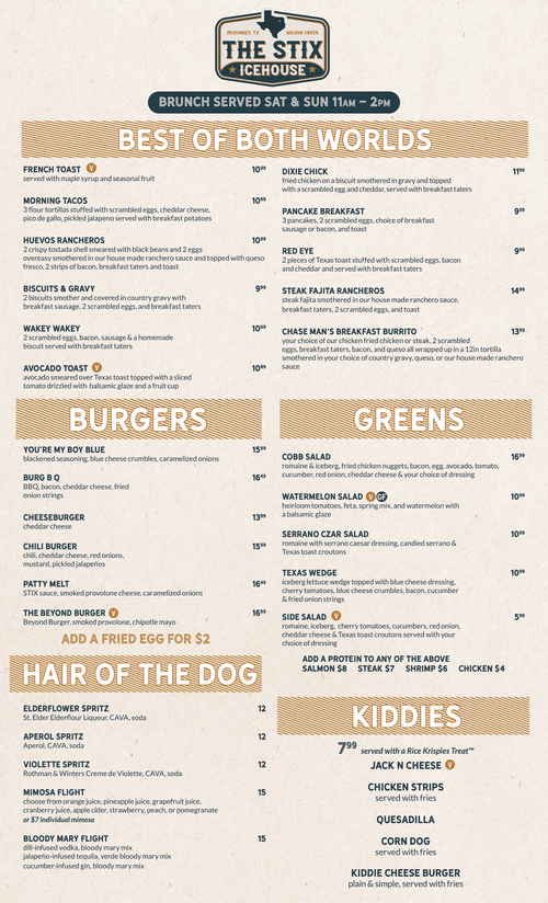 Menu - The Stix Icehouse