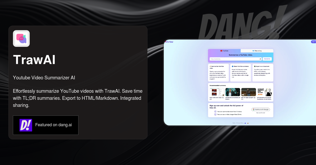 Youtube Video Summarizer AI - TrawAI - What happened to traw.ai? Why Did TrawAI Shut Down?