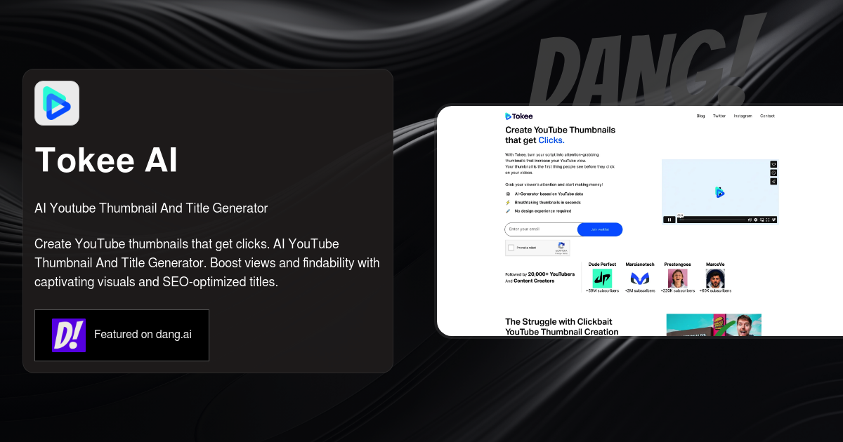 AI Youtube Thumbnail And Title Generator - Tokee AI - What happened to tokee.ai? Why Did Tokee ...
