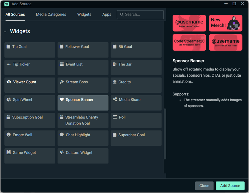 Sponsor Banner Widget: Add Sponsors & Callouts to Your Stream | Streamlabs